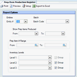 Prep Item Production Register