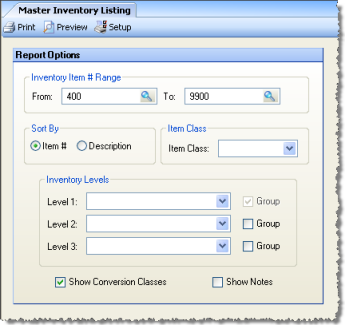 Master Inventory Listing